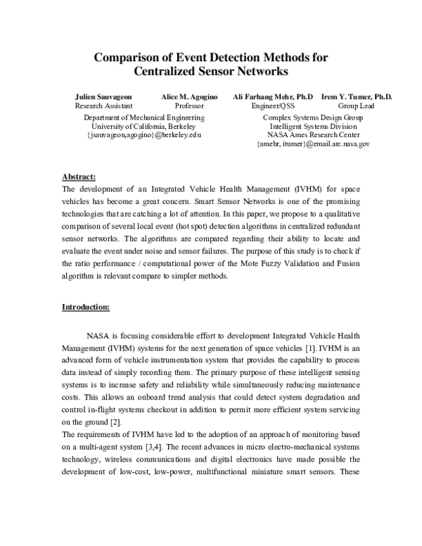 Pdf Comparison Of Event Detection Methods For Centralized Sensor Networks 5136