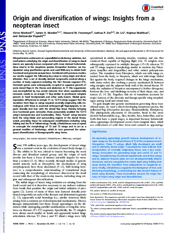 (PDF) Origin and diversification of wings: Insights from a neopteran ...