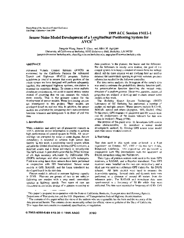 (PDF) Sensor noise model development of a longitudinal positioning ...