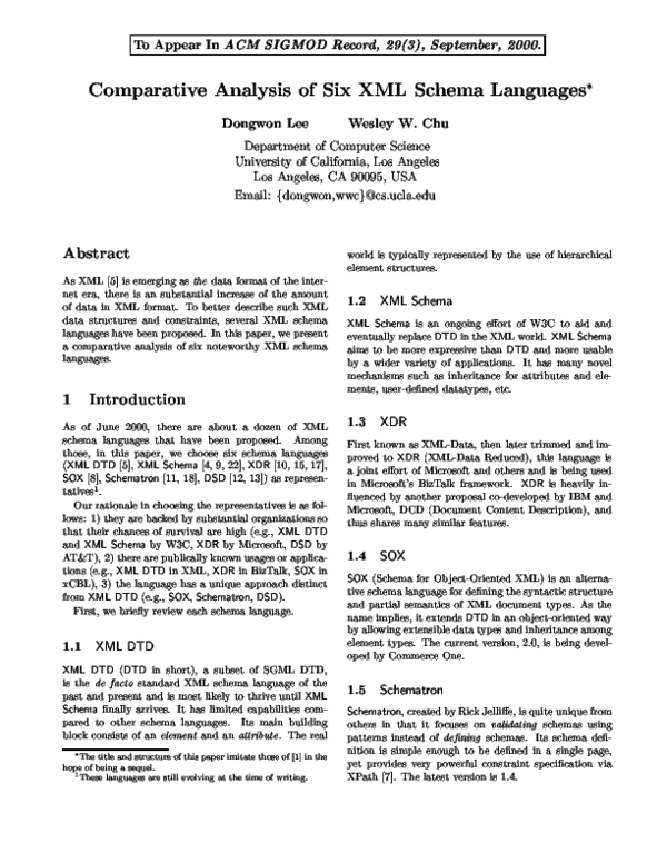 Pdf Comparative Analysis Of Six Xml Schema Languages 