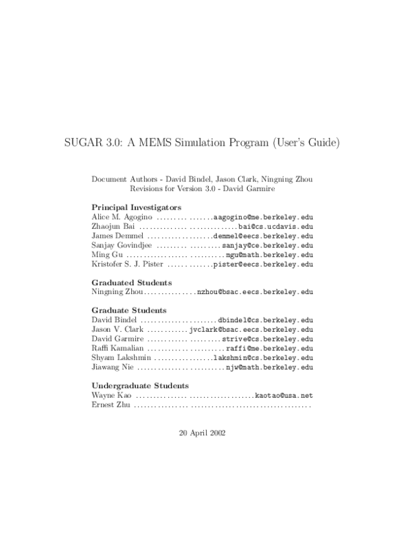 (PDF) SUGAR 3.0: User-Friendly MEMS Simulation Tool