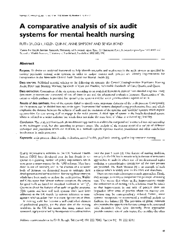 (PDF) A comparative analysis of six audit systems for mental health nursing