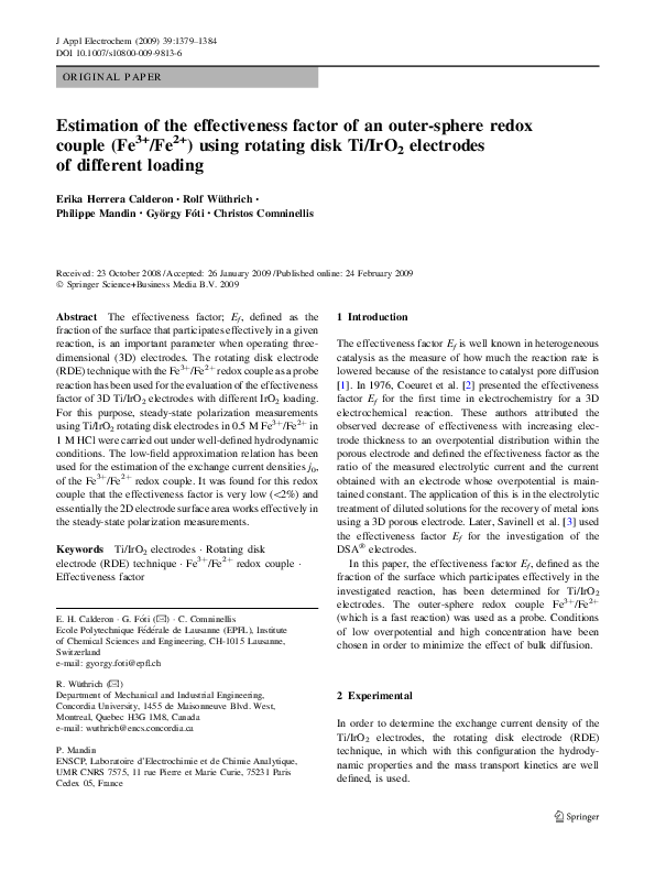 (PDF) Estimation of the effectiveness factor of an outer-sphere redox ...
