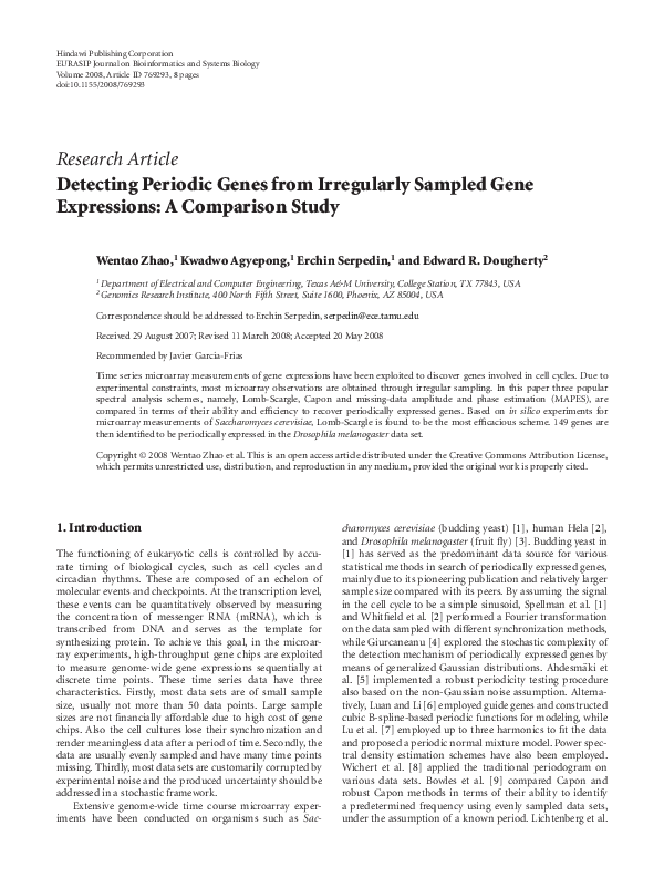 (PDF) Detecting Periodic Genes from Irregularly Sampled Gene Expressions: A Comparison Study ...