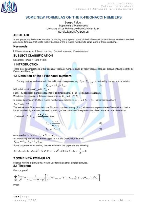 (PDF) Some new formulas on the K-Fibonacci numbers