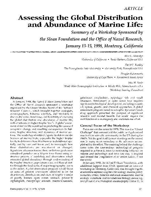 (PDF) Assessing the Global Distribution and Abundance of Marine Organisms