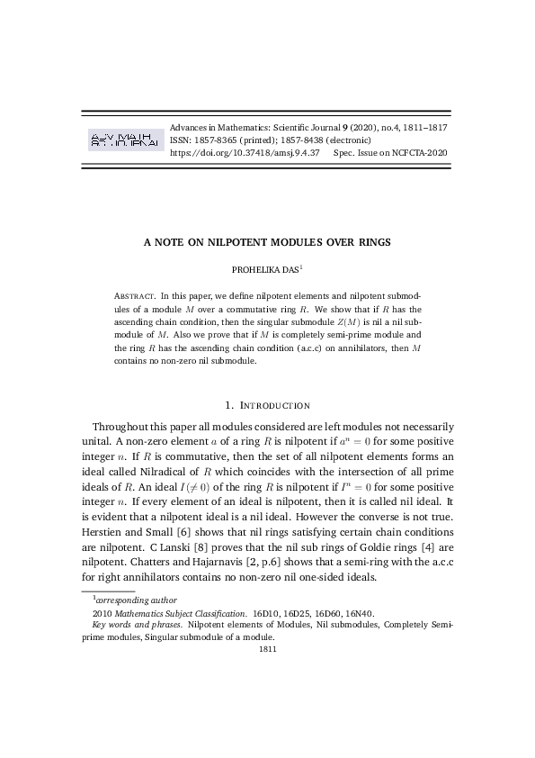 (PDF) A Note on Nilpotent Modules Over Rings