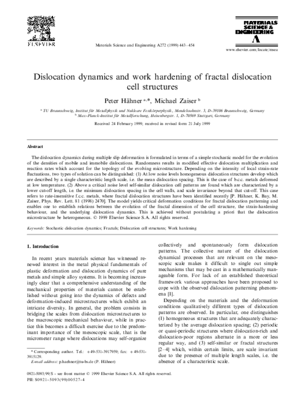 Pdf Dislocation Dynamics And Work Hardening Of Fractal Dislocation Cell Structures