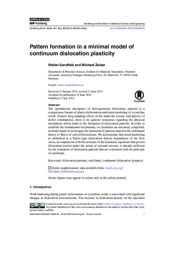 (PDF) Pattern formation in a minimal model of continuum dislocation plasticity
