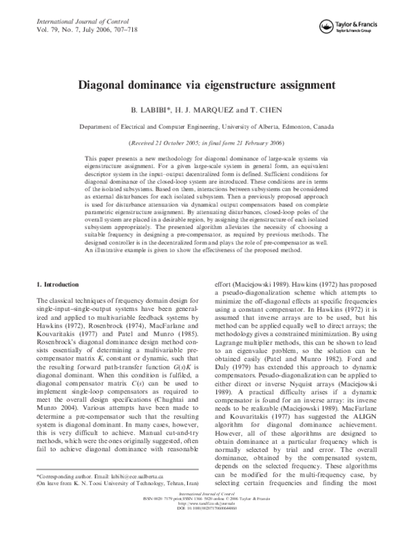 (PDF) Diagonal dominance via eigenstructure assignment