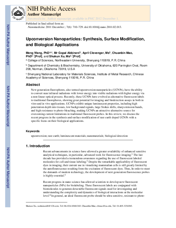 (PDF) Upconversion Nanoparticles: Synthesis & Applications