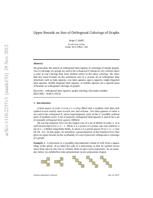 (PDF) Orthogonal Graph Colorings