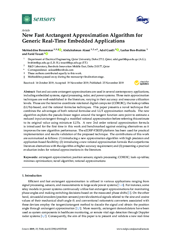 Pdf New Fast Arctangent Approximation Algorithm For Generic Real Time Embedded Applications