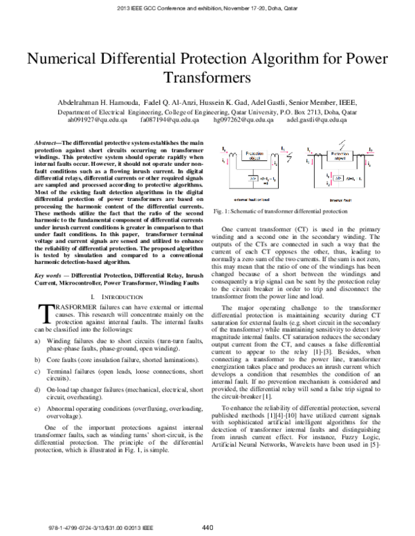 Pdf Numerical Differential Protection Algorithm For Power Transformers