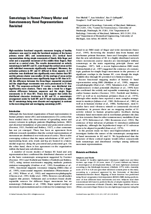(PDF) Somatotopy in Human Primary Motor and Somatosensory Hand ...