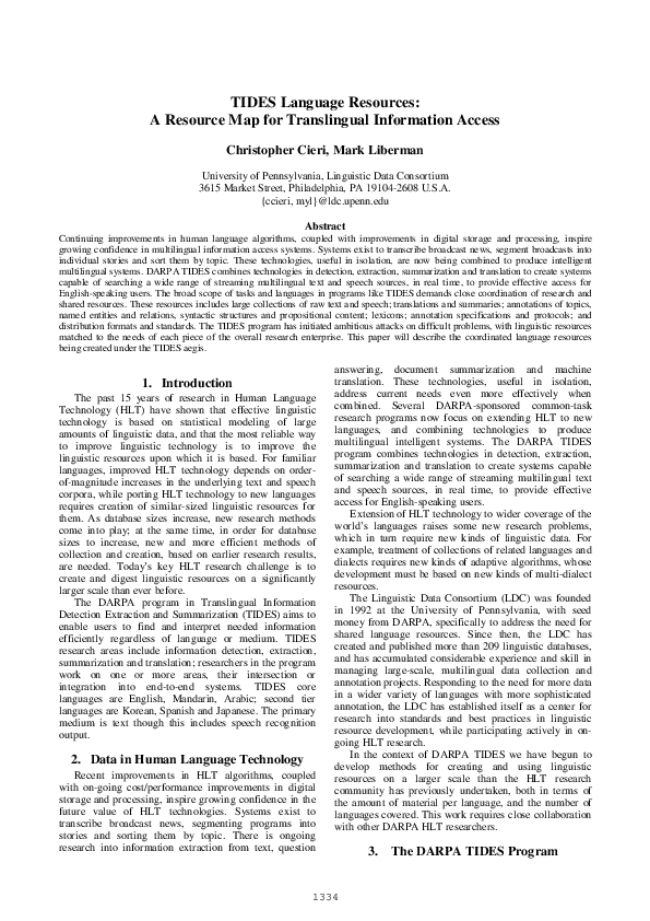 (PDF) Tides language resources: A resource map for translingual ...