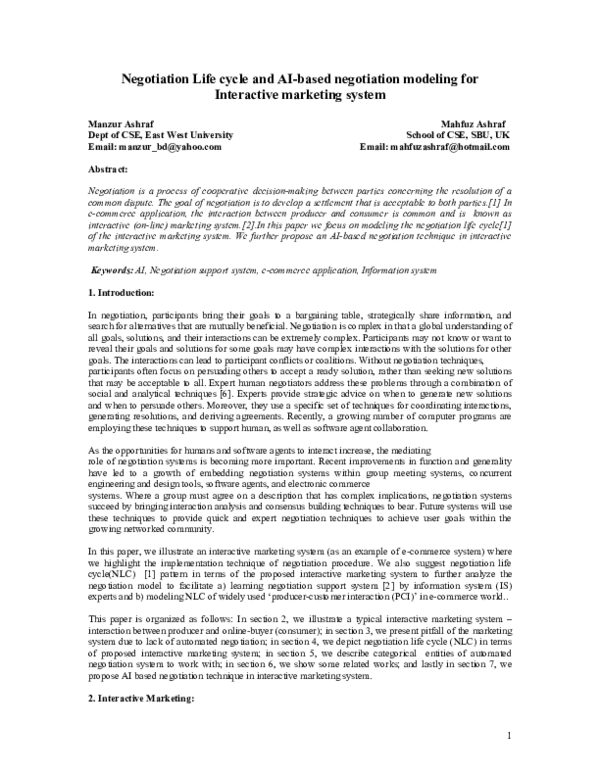 (PDF) Negotiation Life cycle and AI-based negotiation modeling for ...