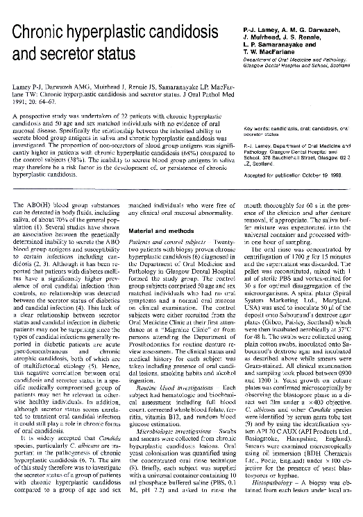(PDF) Chronic hyperplastic candidosis and secretor status