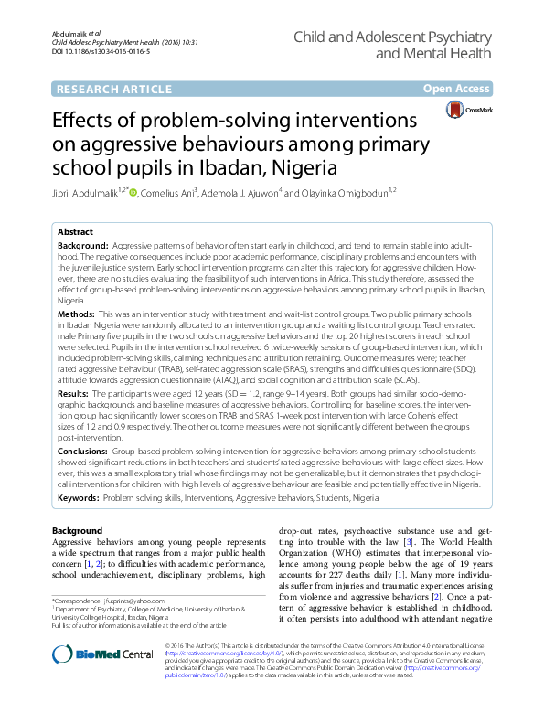 (PDF) Effects of problem-solving interventions on aggressive behaviours ...