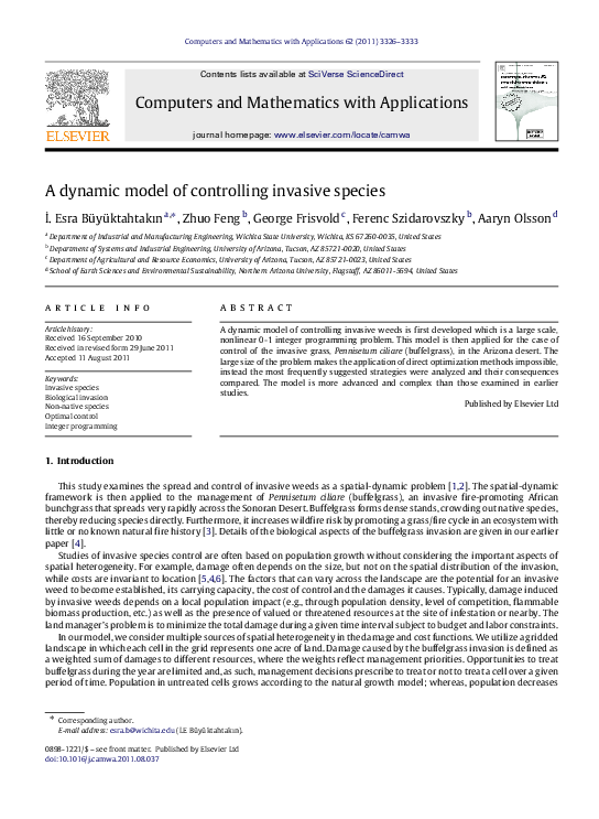 (PDF) A dynamic model of controlling invasive species