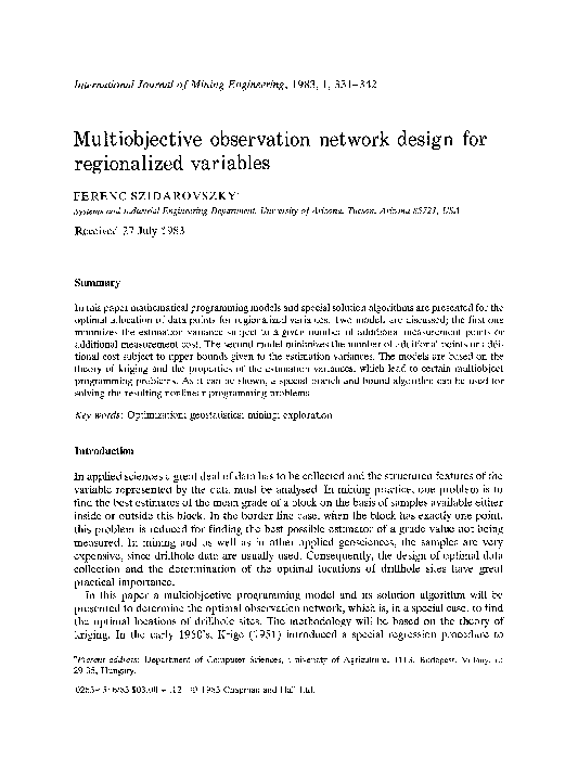(PDF) Multiobjective observation network design for regionalized variables