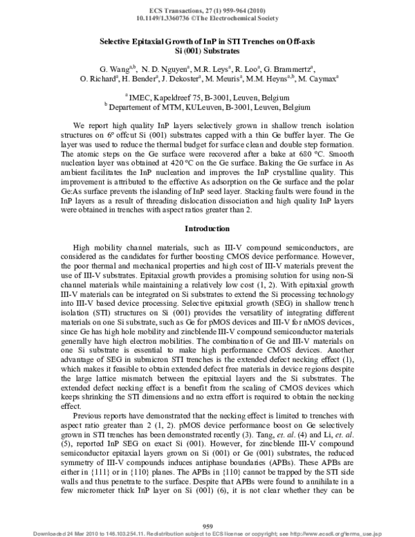 (PDF) Selective Epitaxial Growth of InP in STI Trenches on Off-Axis Si ...