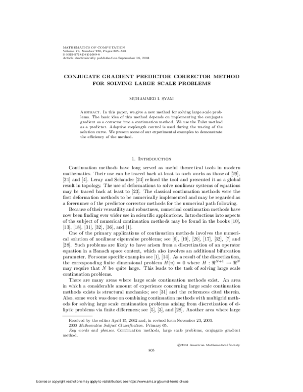 (PDF) Conjugate gradient predictor corrector method for solving large scale problems