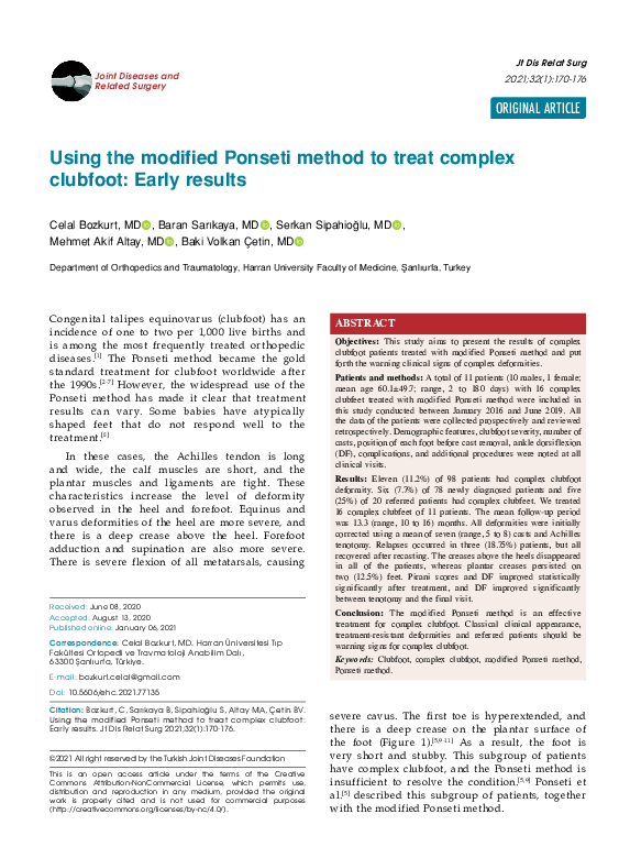 (PDF) Using the modified Ponseti method to treat complex clubfoot ...