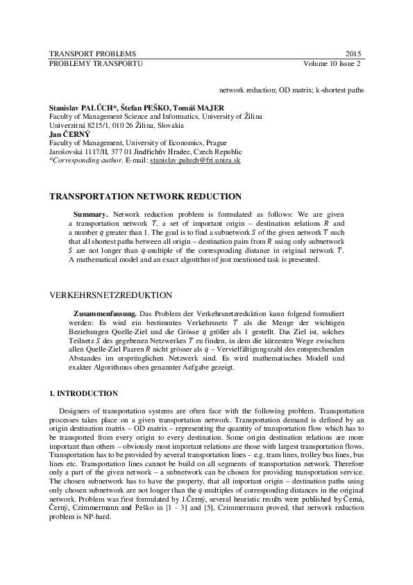 (PDF) Transportation network reduction