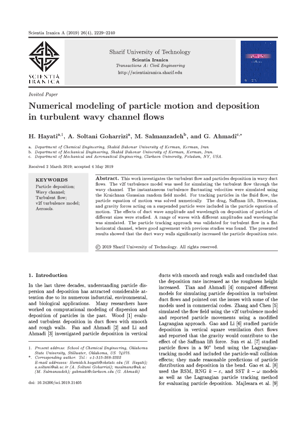 (PDF) Numerical modeling of particle motion and deposition in turbulent wavy channel flows