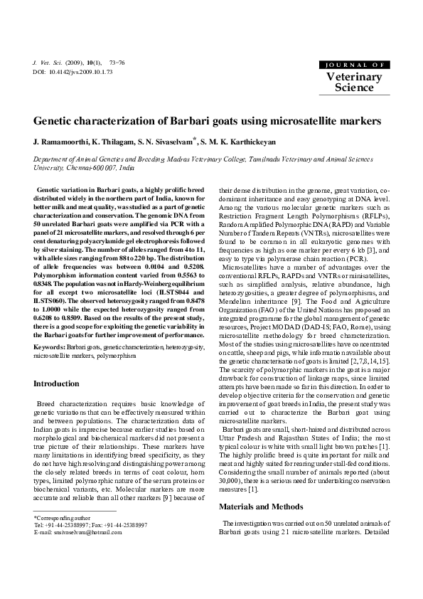 (PDF) Genetic characterization of Barbari goats using microsatellite markers