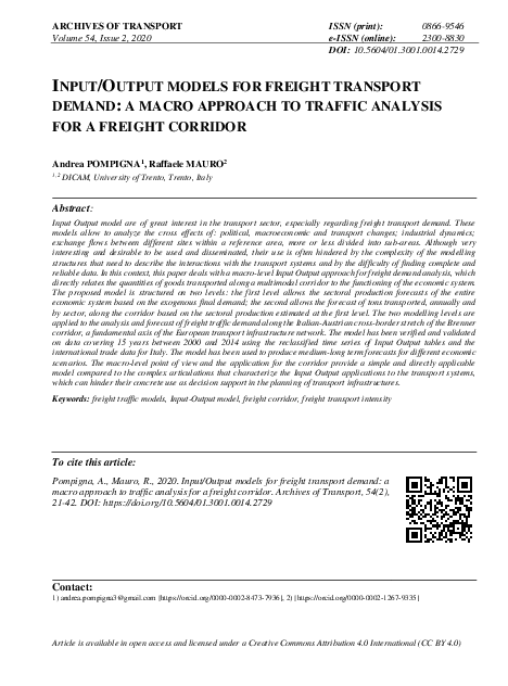 (PDF) Input/Output models for freight transport demand: a macro approach to traffic analysis for ...