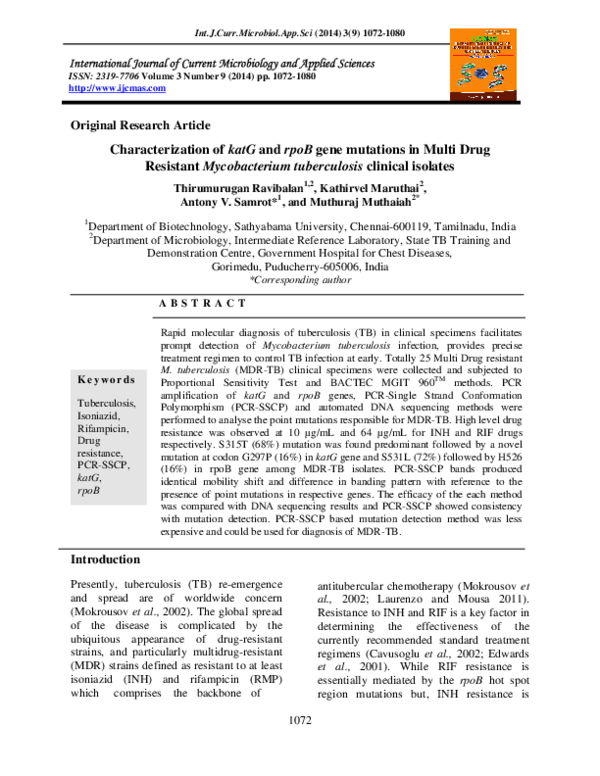 (PDF) MDR-TB Gene Mutations: katG & rpoB Insights