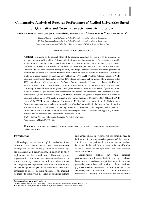 (PDF) Comparative Analysis of Research Performance of Medical ...