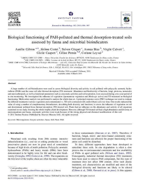 (PDF) Biological functioning of PAH-polluted and thermal desorption ...