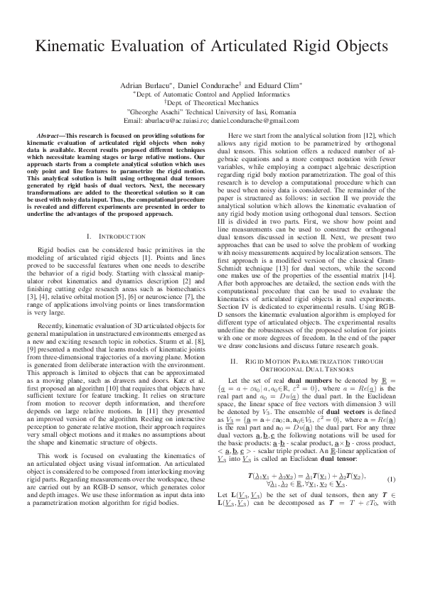 (PDF) Kinematic evaluation of articulated rigid objects