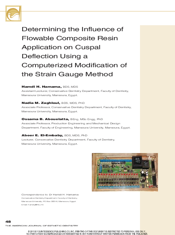 Pdf Determining The Influence Of Flowable Composite Resin Application On Cuspal Deflection