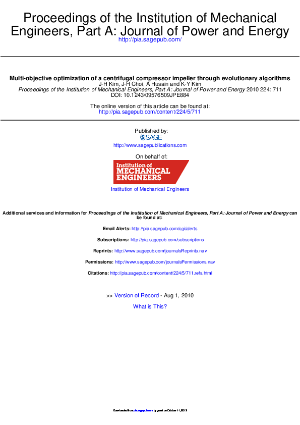 Pdf Multi Objective Optimization Of A Centrifugal Compressor Impeller Through Evolutionary