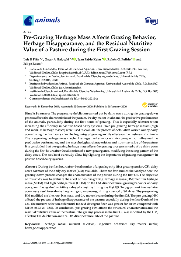 (PDF) Pre-Grazing Herbage Mass Affects Grazing Behavior, Herbage ...