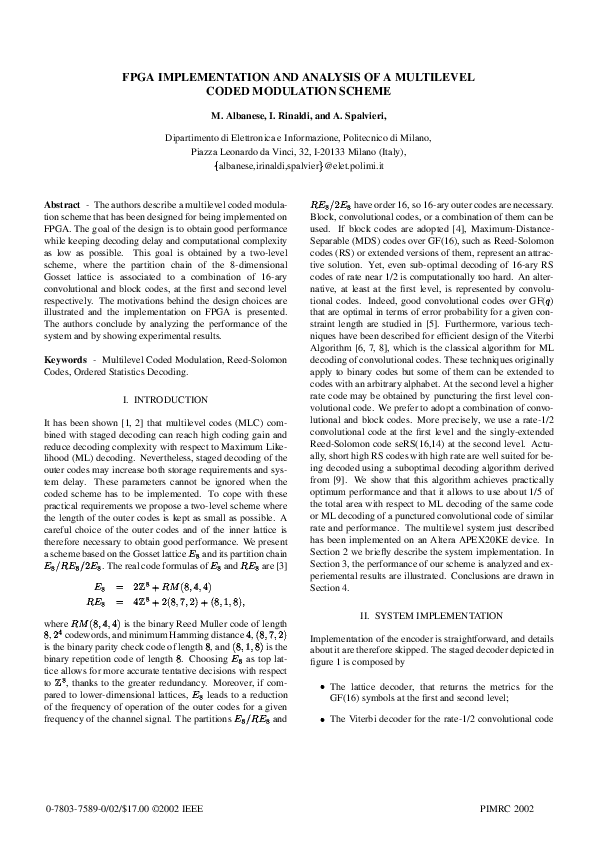 (PDF) FPGA implementation and analysis of a multilevel coded modulation scheme