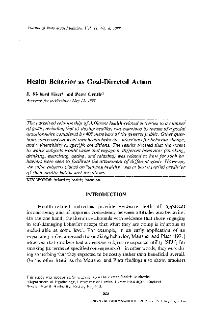 (PDF) Health behavior as goal-directed action