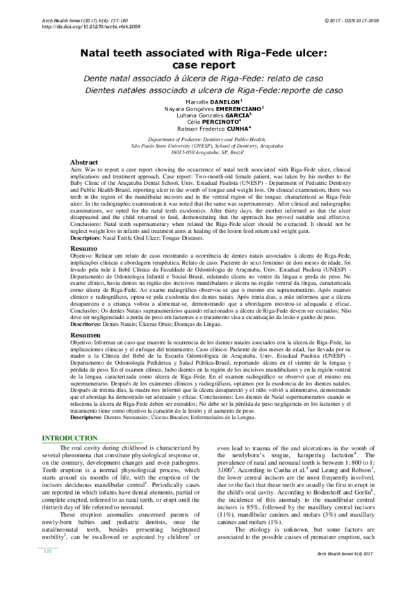 (PDF) Natal teeth associated with Riga-Fede ulcer: case report