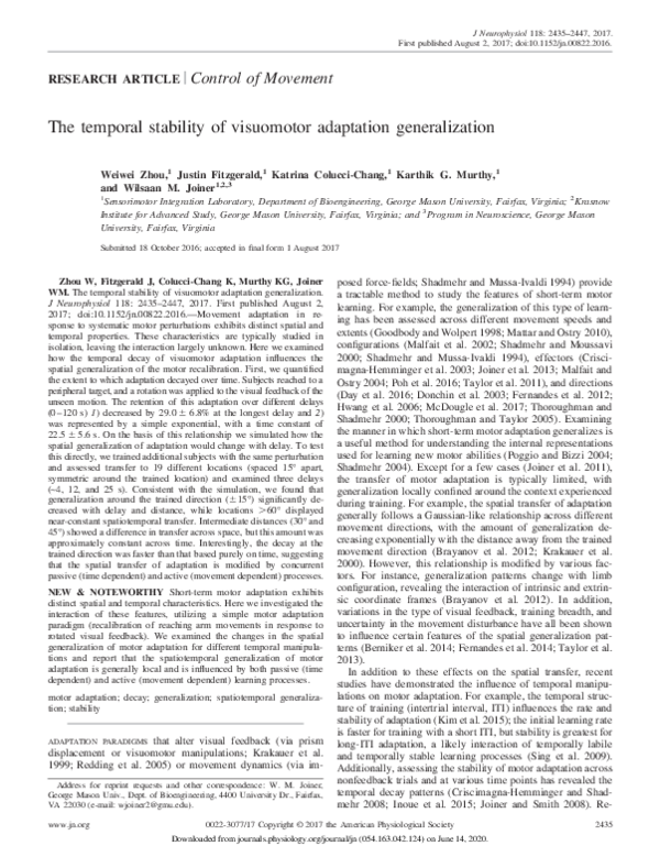 (PDF) The Temporal Stability of Visuomotor Adaptation Generalization