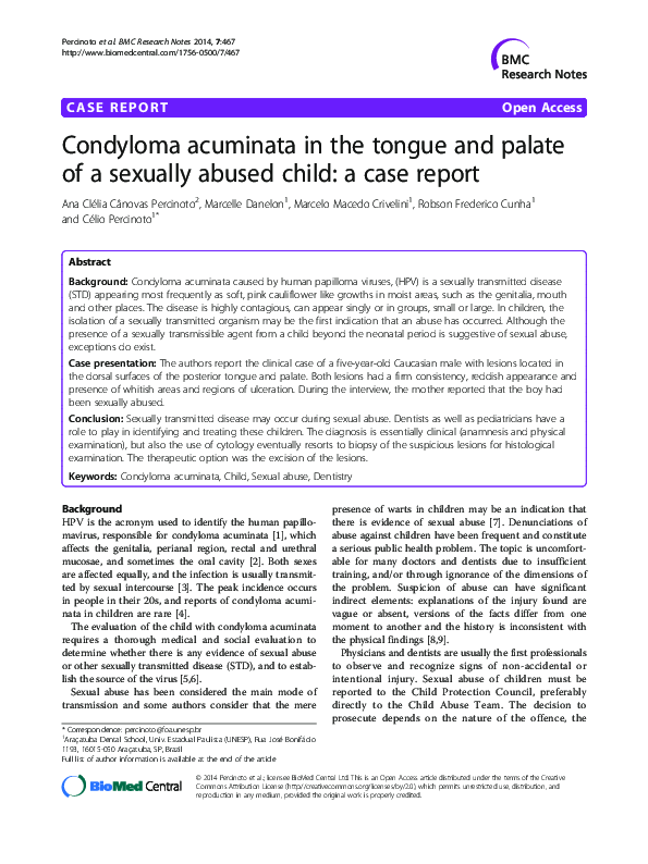 (PDF) Condyloma acuminata in the tongue and palate of a sexually abused ...