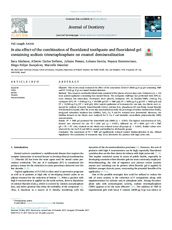 (PDF) In situ effect of the combination of fluoridated toothpaste and ...