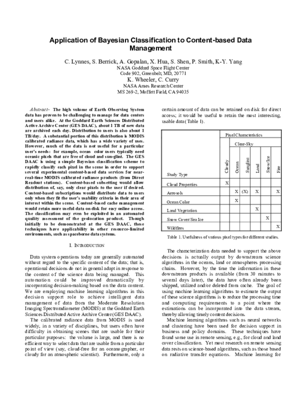 Pdf Application Of Bayesian Classification To Content Based Data Management