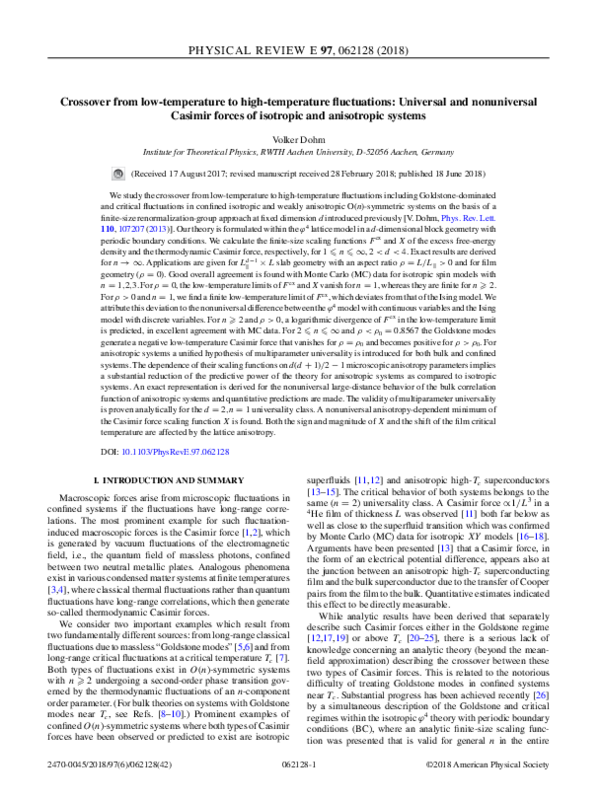 (PDF) Crossover from low-temperature to high-temperature fluctuations: Universal and ...