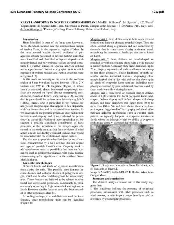 (PDF) Karst landforms in northern Sinus Meridiani, Mars