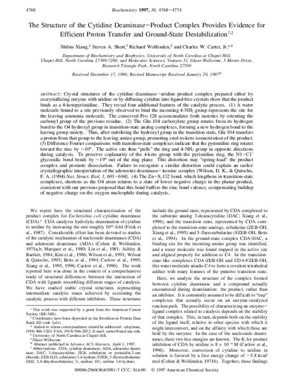 (PDF) The Structure of the Cytidine Deaminase−Product Complex Provides ...