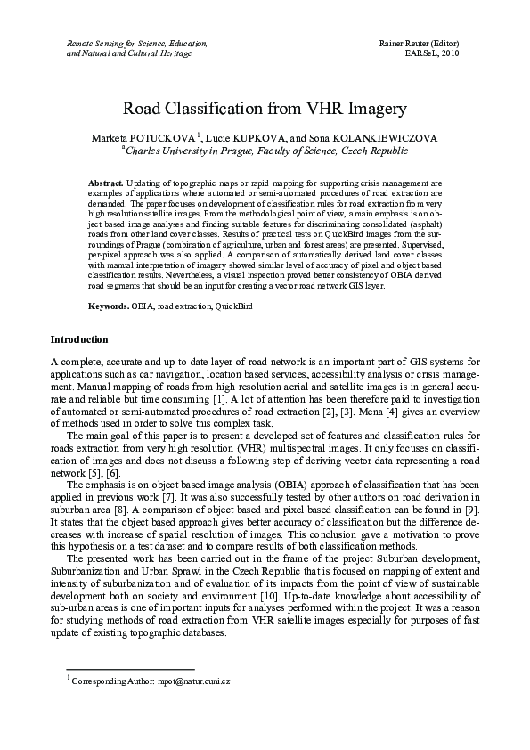 (PDF) Road Classification from VHR Imagery